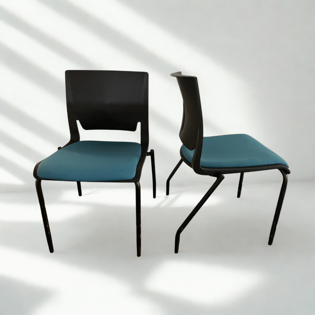 Black Framed Stacker Chairs with Blue Cushion - 1Stop Office Furniture